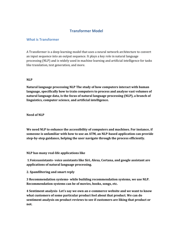 Transformer Models in NLP: An Introduction