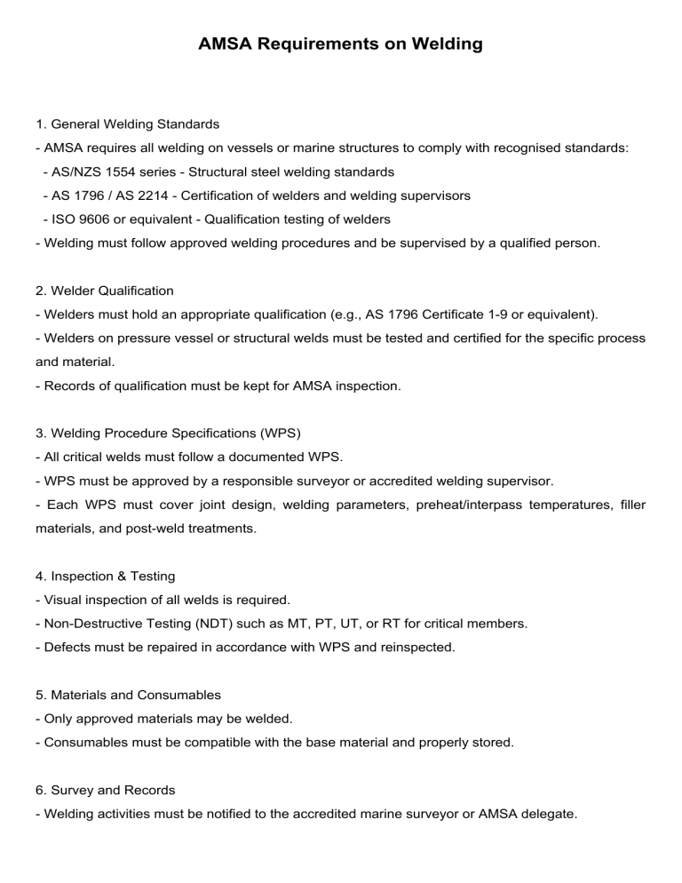 AMSA Welding Requirements: Standards & Procedures