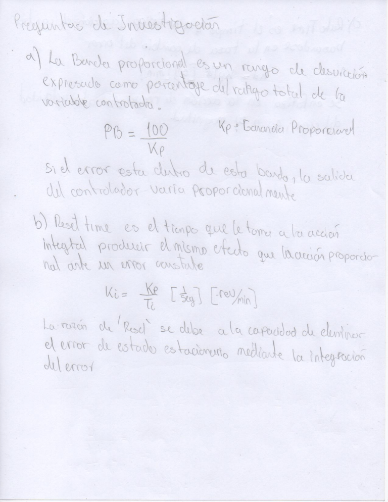 Ejercicios de Sistemas de Control: Banda Proporcional y Tiempo de Reset