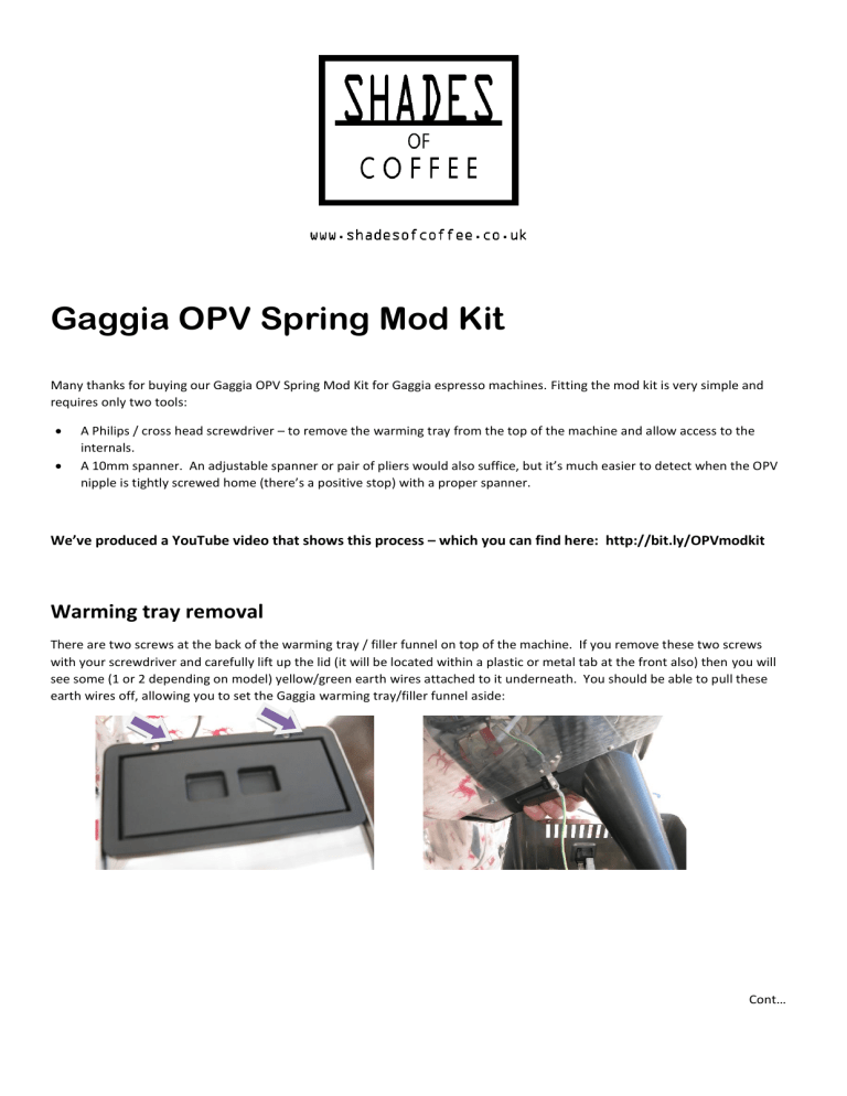 Gaggia OPV mod kit instructions