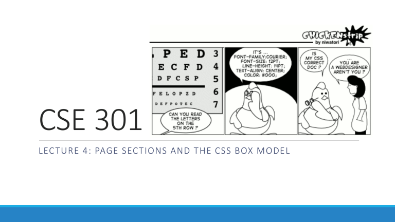 CSS Box Model & Page Sections: CSE 301 Lecture