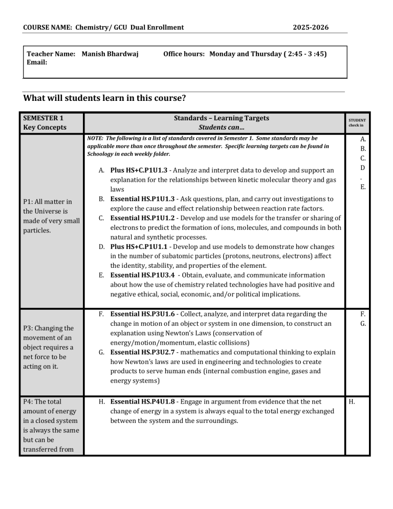 Chemistry GCU Dual Enrollment Course Syllabus 2025-2026