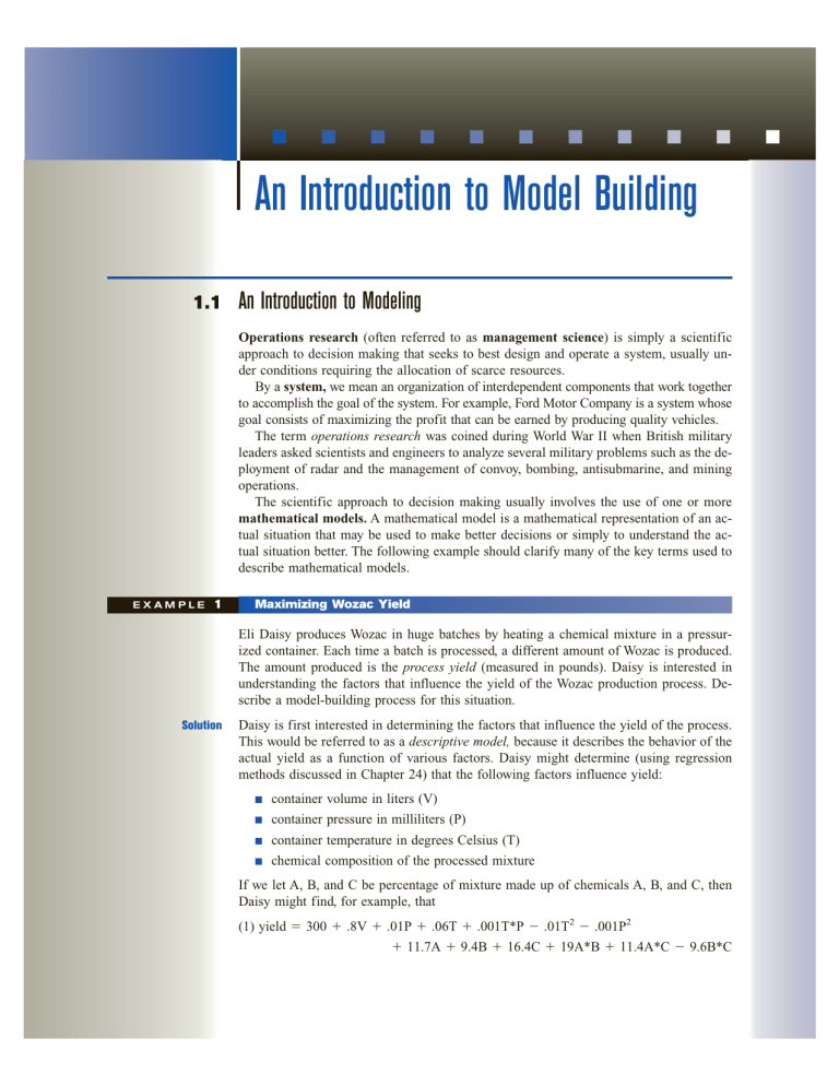 Model Building Introduction: Operations Research