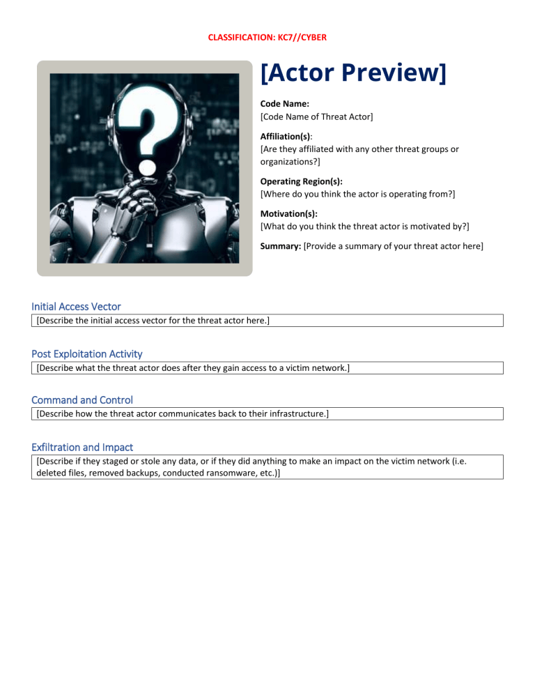 Cybersecurity Threat Actor Profile Template