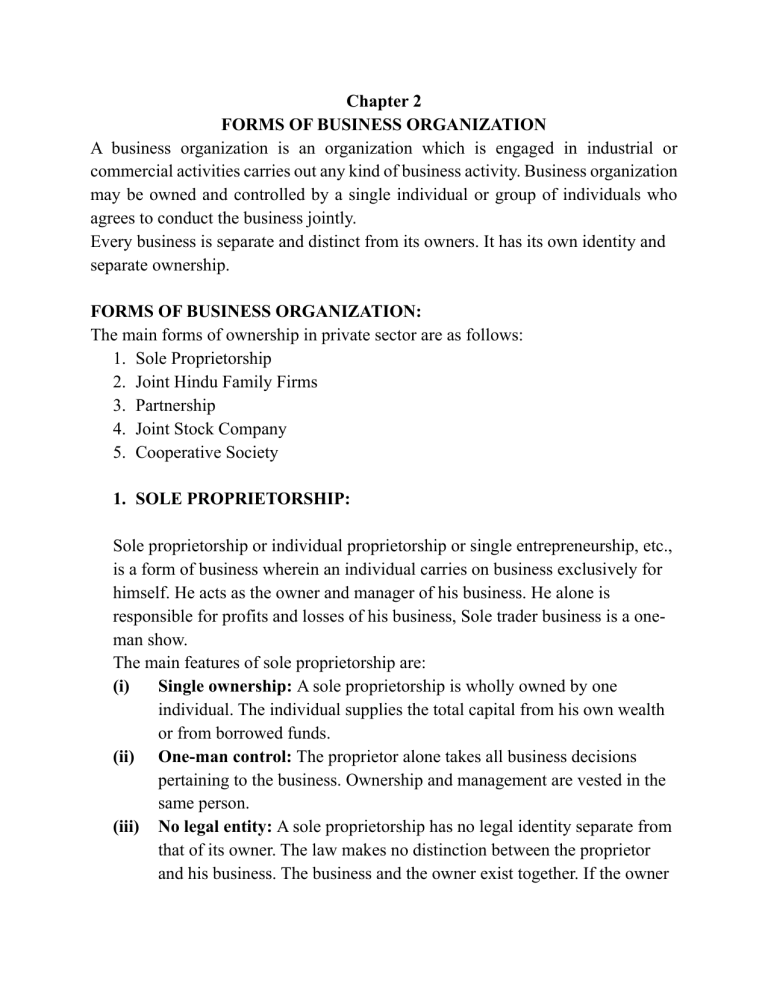 Business Organization Forms: Sole Proprietorship & HUF