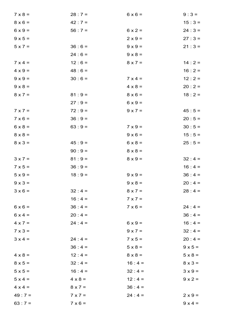 Math Worksheet: Multiplication & Division Practice