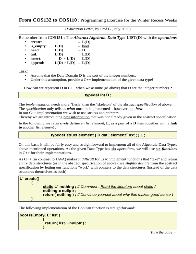 C++ LIST(D) Implementation: Programming Exercise for University