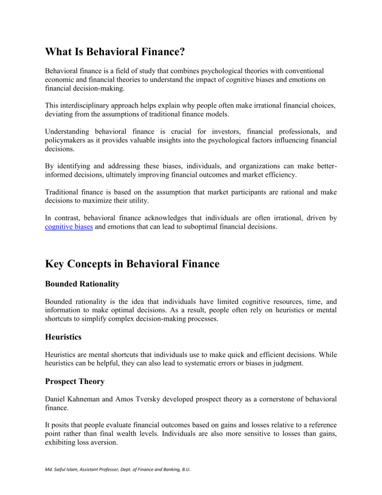Behavioral Finance: Concepts & Biases
