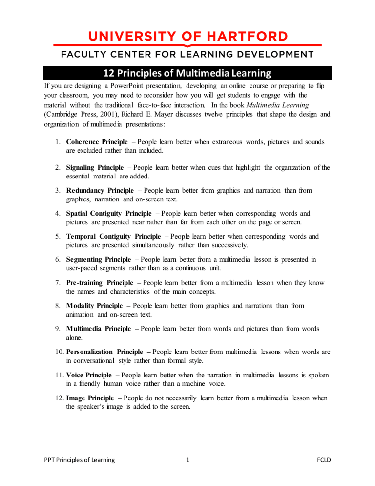 Mayer's 12 Principles of Multimedia Learning for Educators