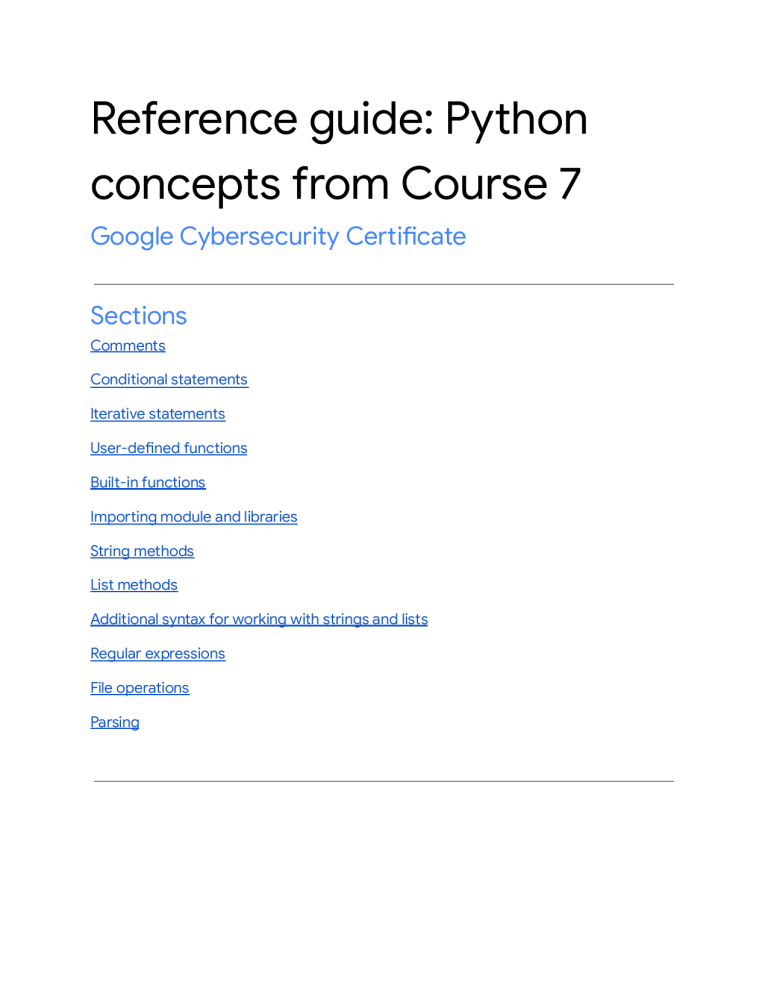 Python Concepts Reference Guide for Google Cybersecurity Certificate