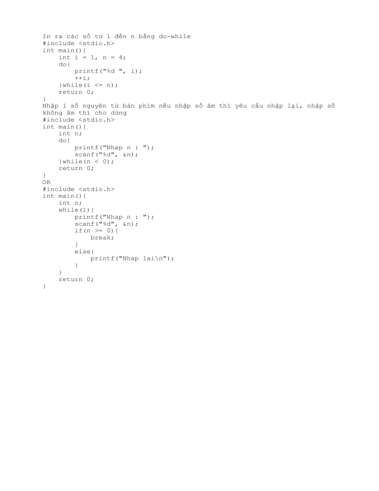 C do-while Loop Examples: Print Numbers & Input Validation