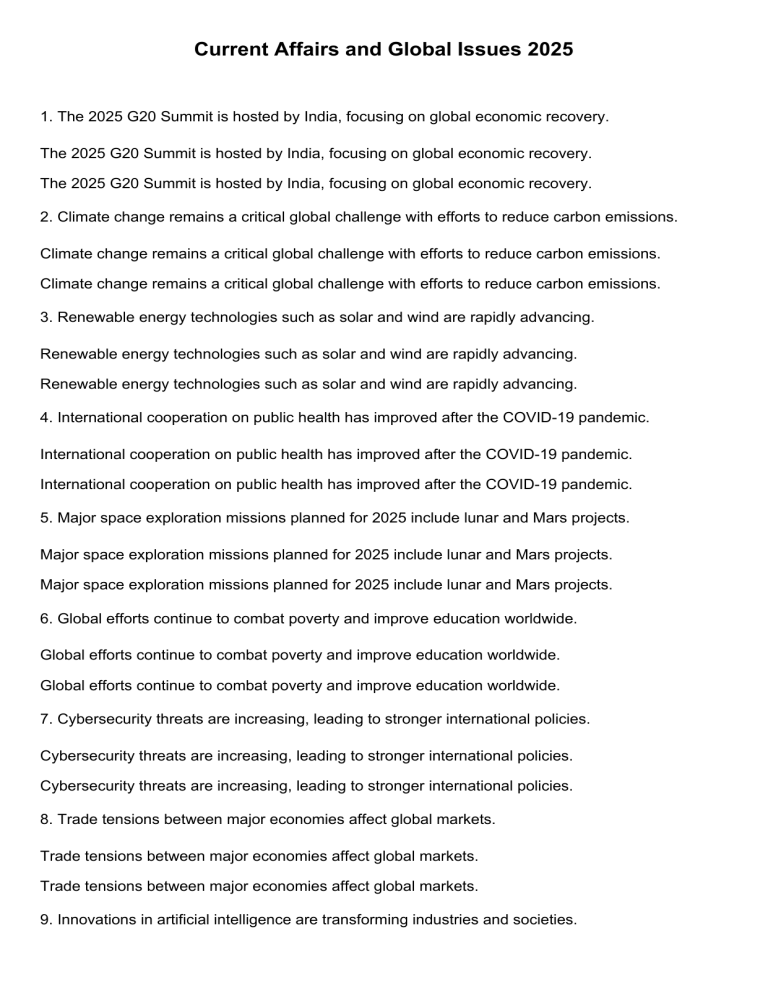 Current Affairs & Global Issues 2025: Key Topics & Trends