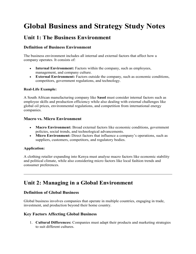 Global Business & Strategy Study Notes