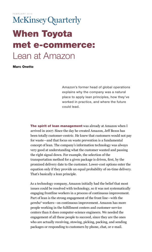Lean at Amazon: Toyota's Principles in E-commerce