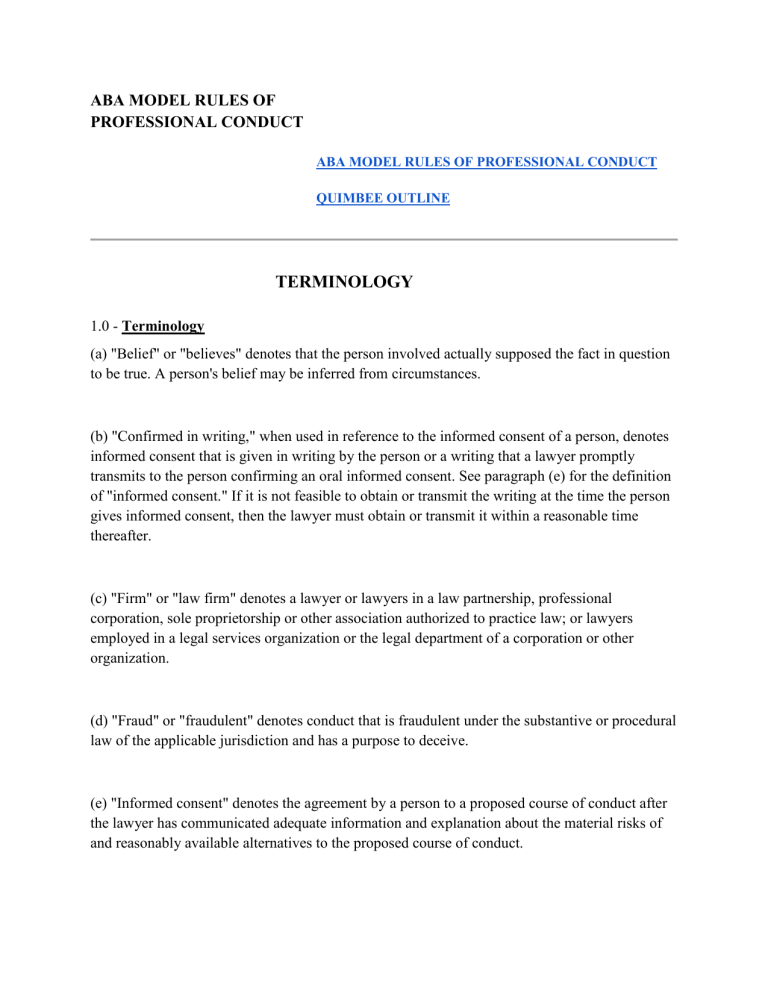 ABA Model Rules of Professional Conduct Outline - Legal Ethics
