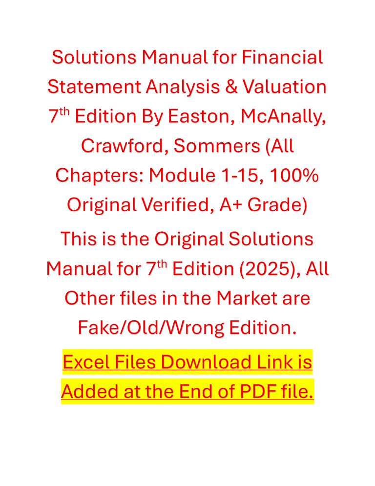 Financial Statement Analysis & Valuation Solutions Manual