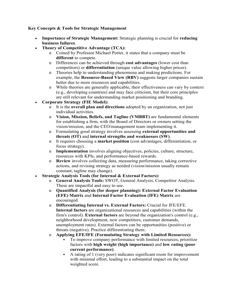 Strategic Management: Key Concepts & Tools Revision