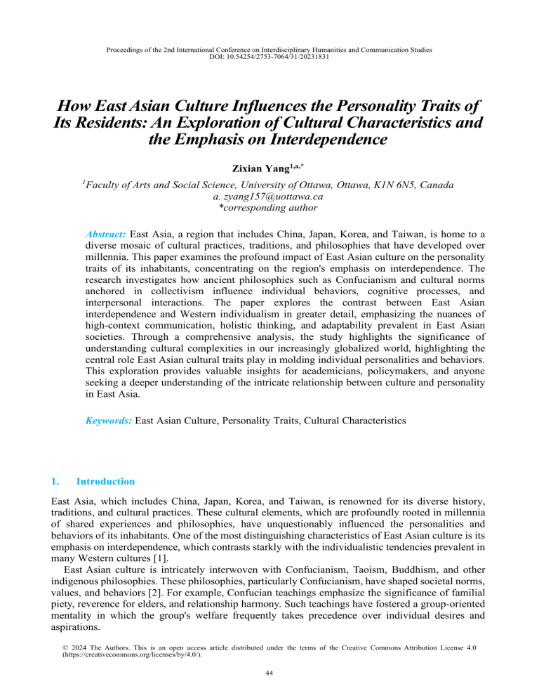 East Asian Culture & Personality: Interdependence & Traits