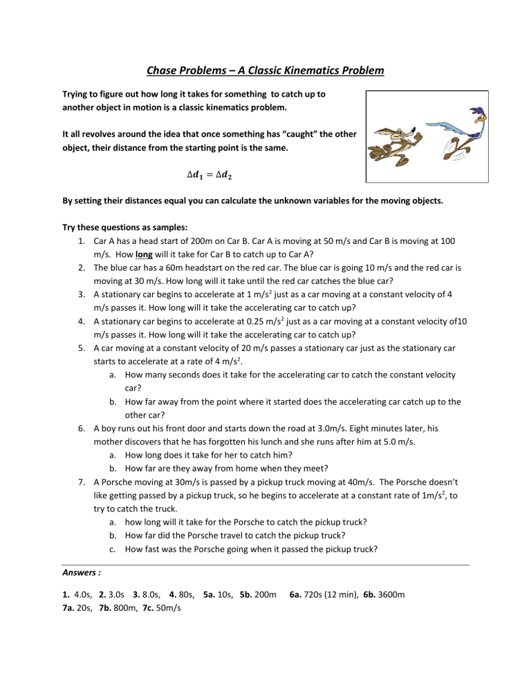 Chase Problems: Kinematics Worksheet