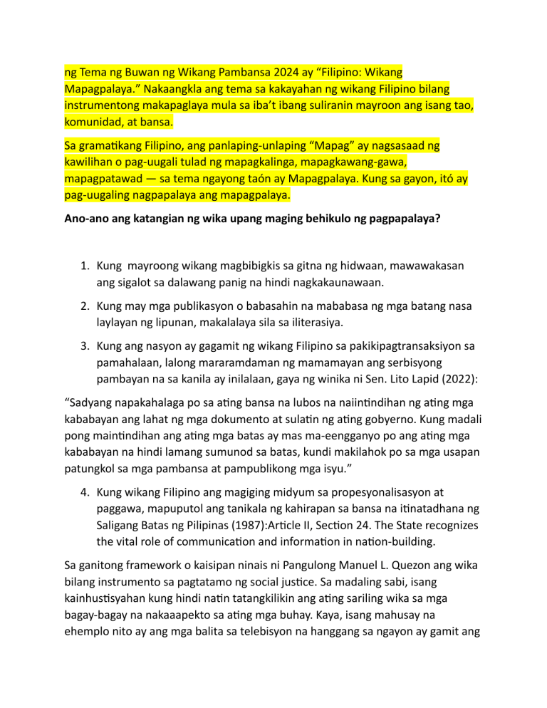 Filipino: The Liberating Language - National Language Month 2024
