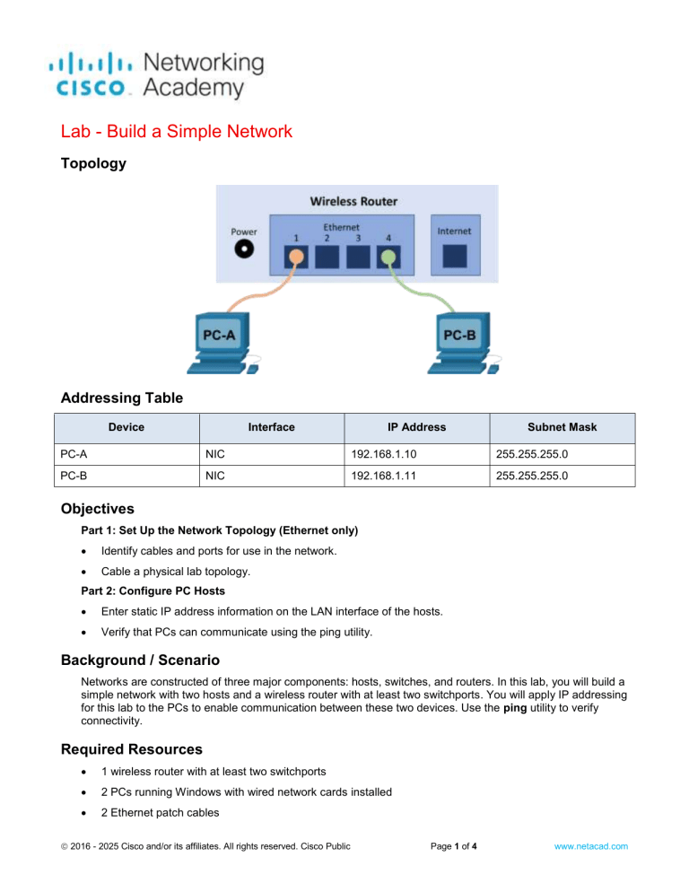 Build a Simple Network Lab: Cabling & IP Configuration