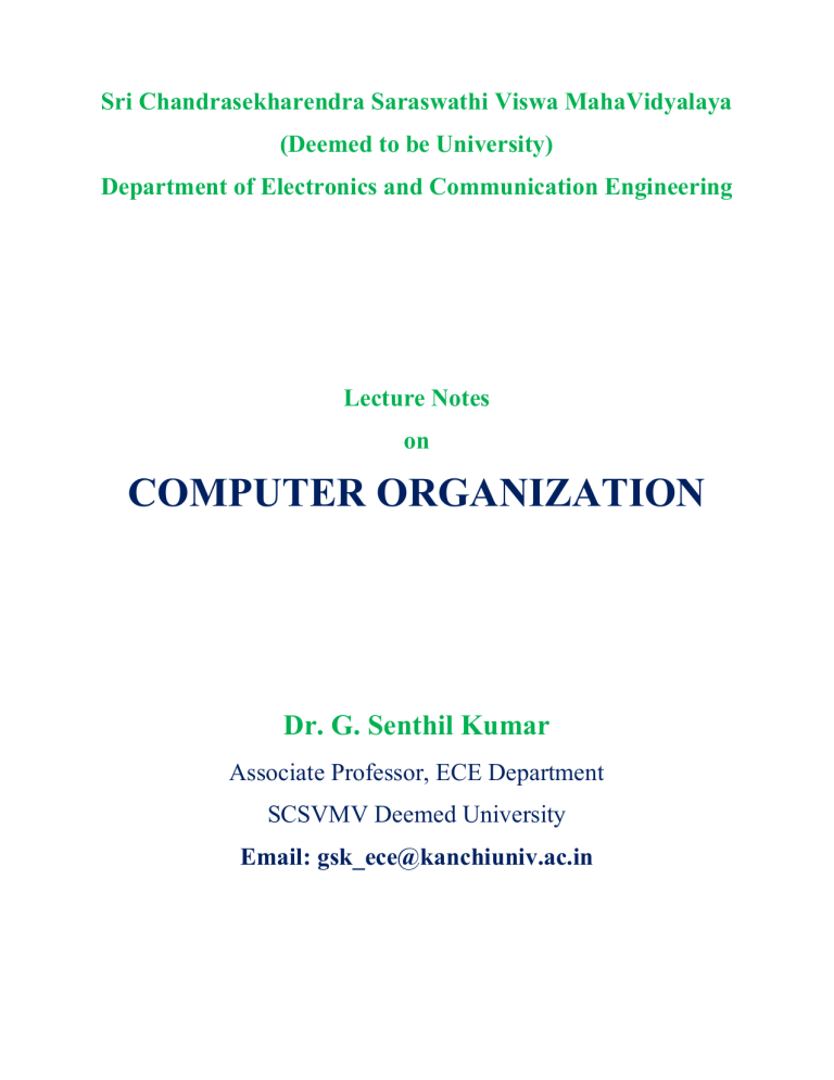 Computer Organization Lecture Notes | ECE Dept. | SCSVMV University