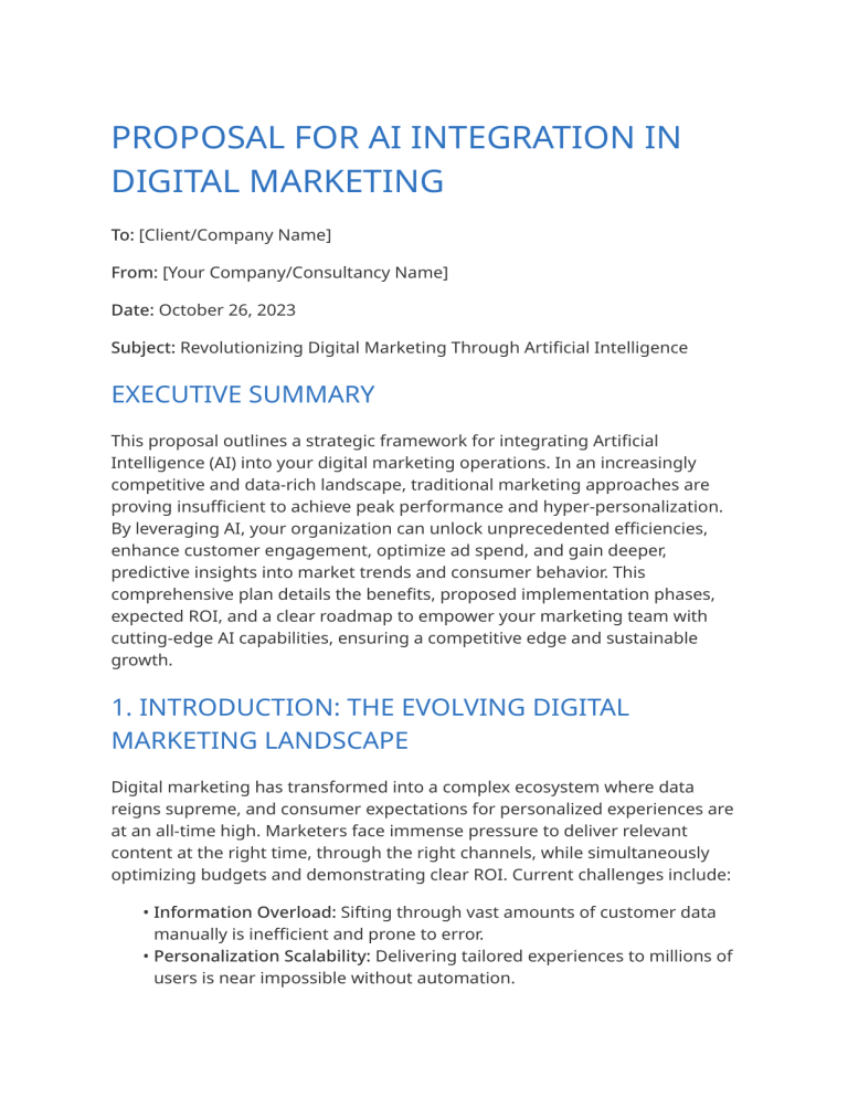AI Integration in Digital Marketing Proposal