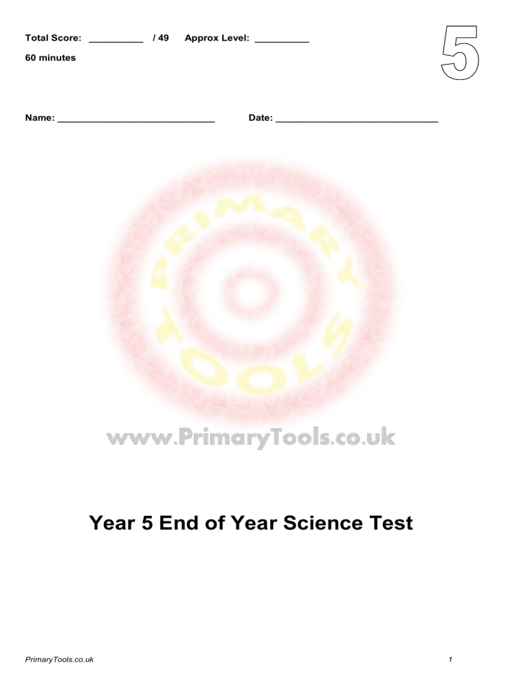 Year 5 Science Test: Balanced Diets, Germination, States of Matter
