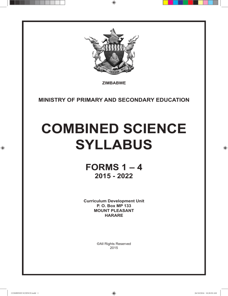 Combined Science Syllabus Forms 1-4 Zimbabwe