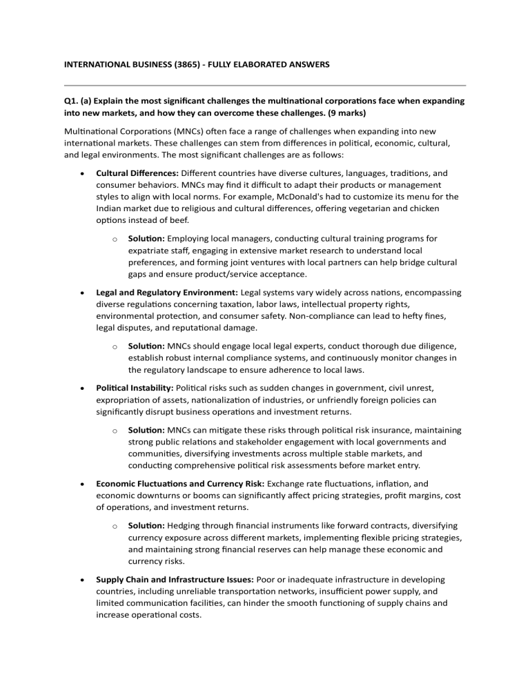 International Business: MNC Challenges & Globalization