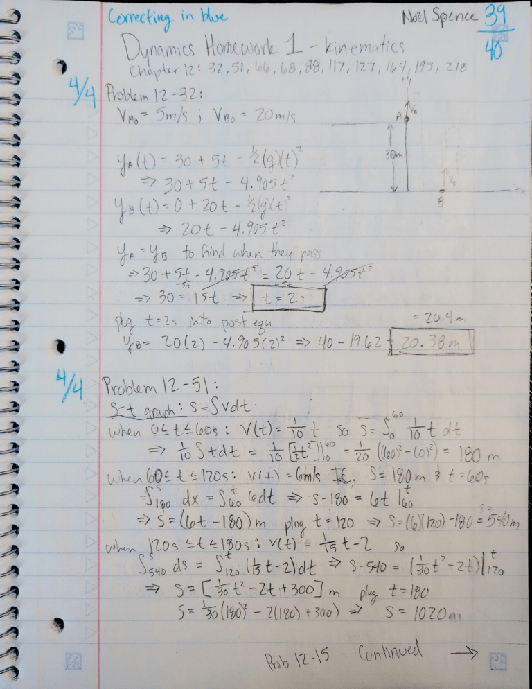 Dynamics Homework 1: Kinematics Physics Problem Solutions