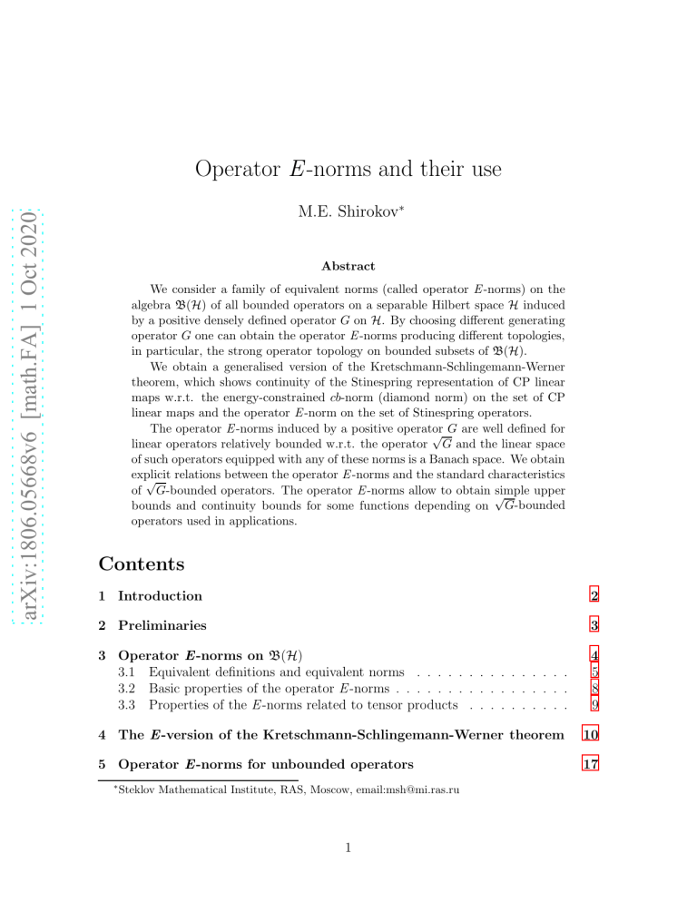 Operator E-norms in Functional Analysis