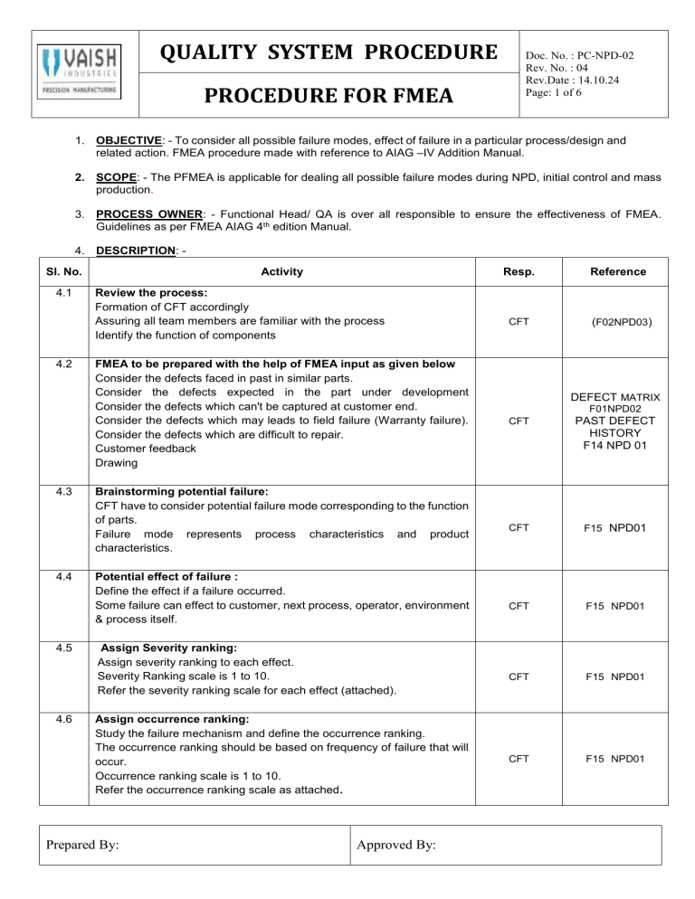 FMEA Procedure: Quality System Analysis & Risk Mitigation