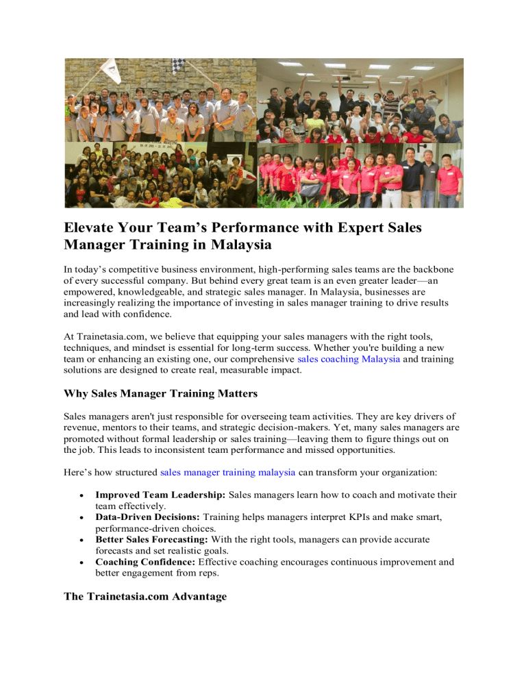 Sales Manager Training in Malaysia | Trainetasia.com