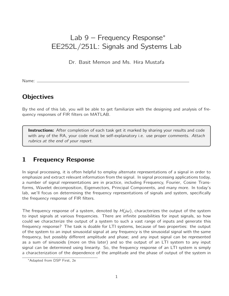 FIR Filter Frequency Response Lab with MATLAB