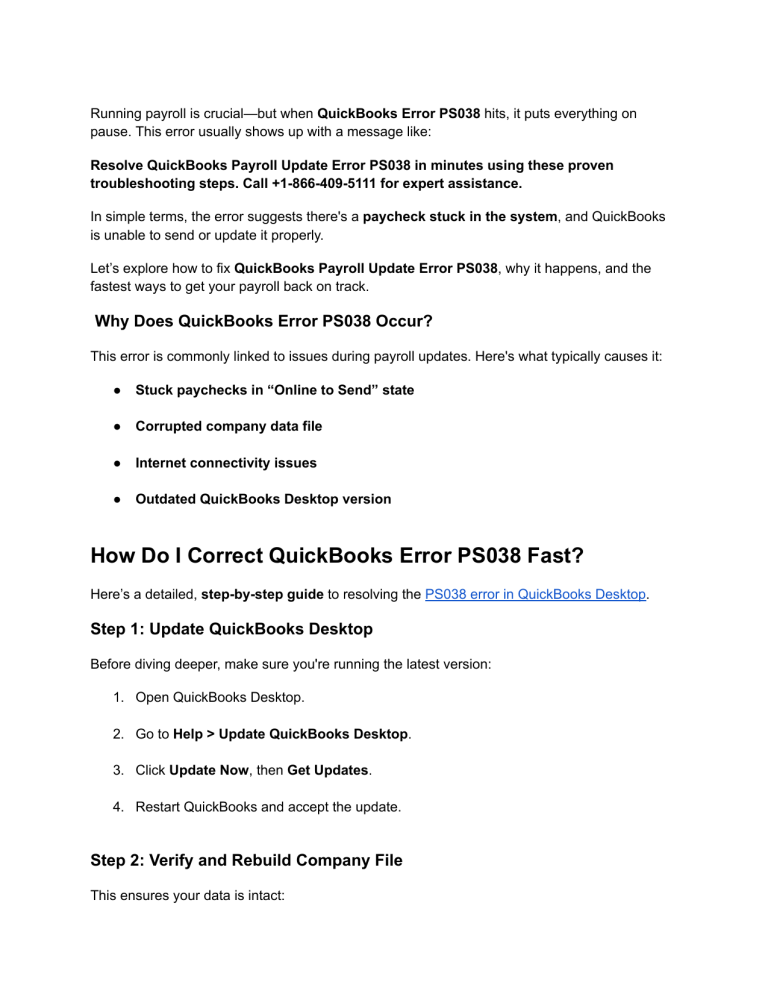 Fix QuickBooks Error PS038: Troubleshooting Guide