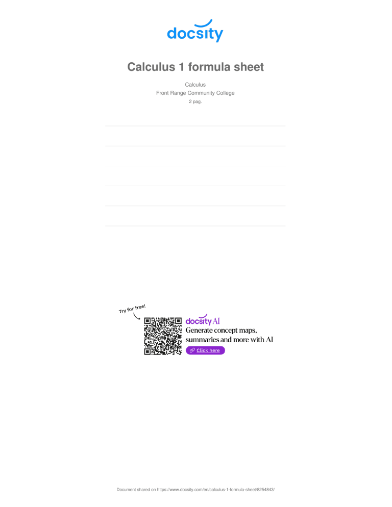 Calculus 1 Formula Sheet - Derivatives & Related Rates