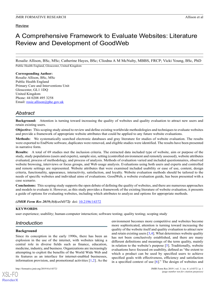 Website Evaluation Framework: Literature Review & GoodWeb