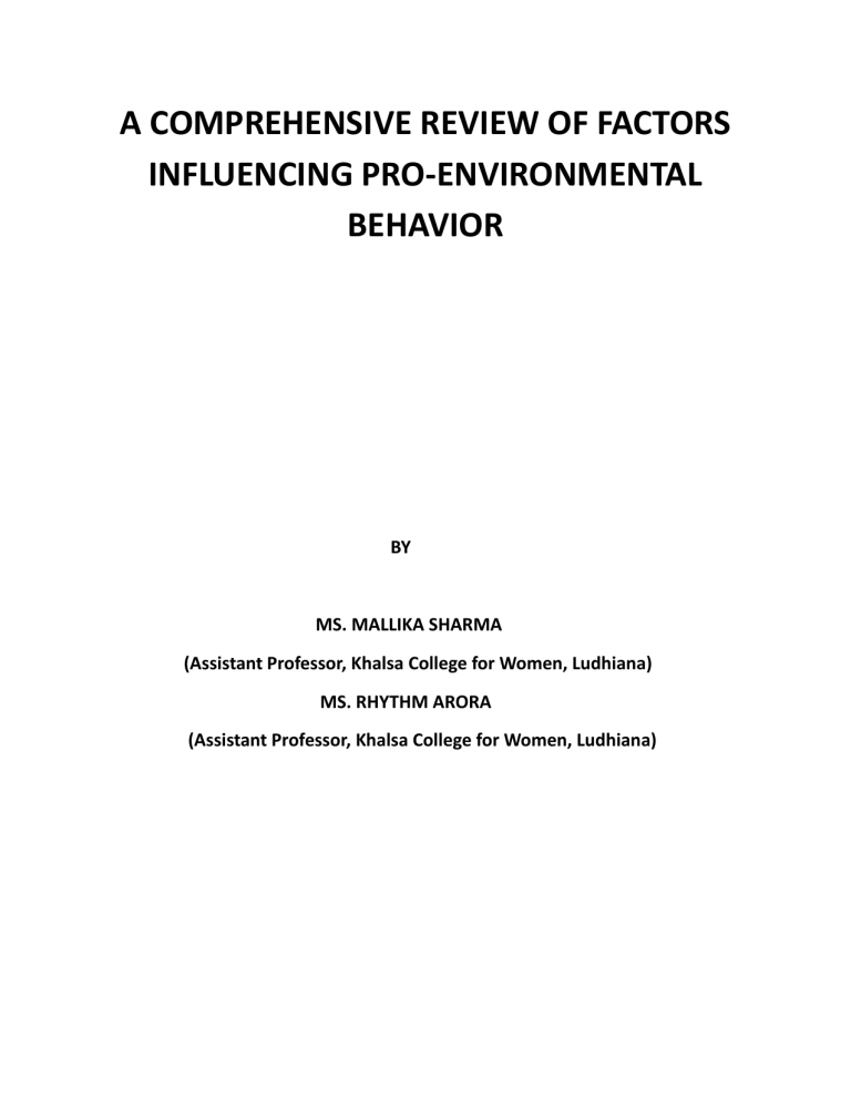 Pro-Environmental Behavior: Factors & Review