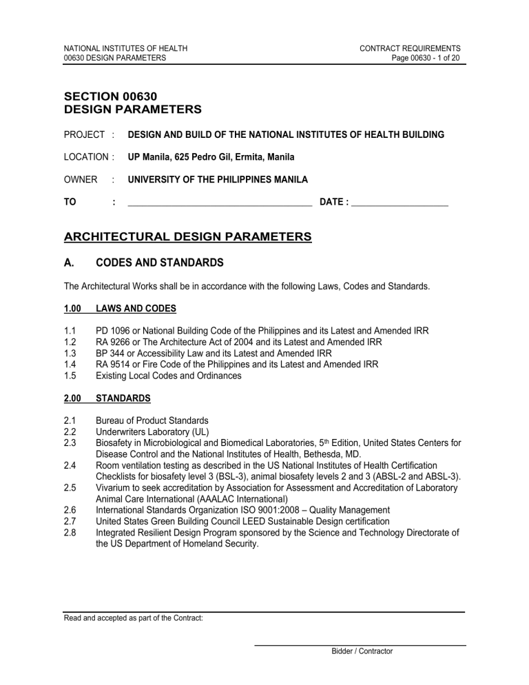 NIH Building Design Parameters & Contract Requirements