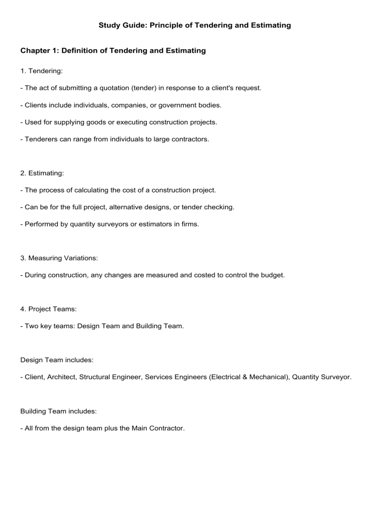 Tendering and Estimating Study Guide