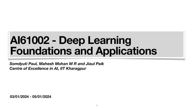 Deep Learning Foundations & Applications Course - IIT Kharagpur