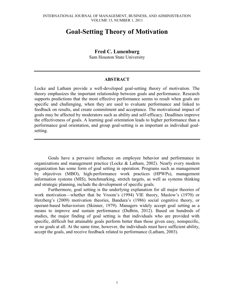 Goal-Setting Theory of Motivation: Locke & Latham's Model