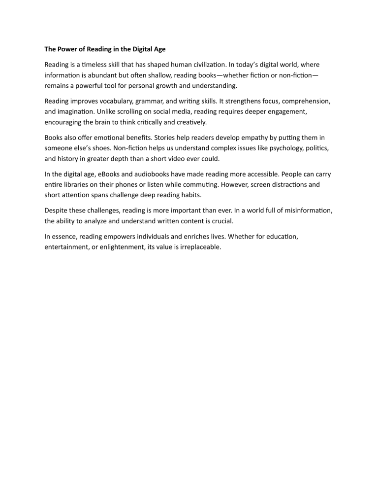 The Power of Reading in the Digital Age