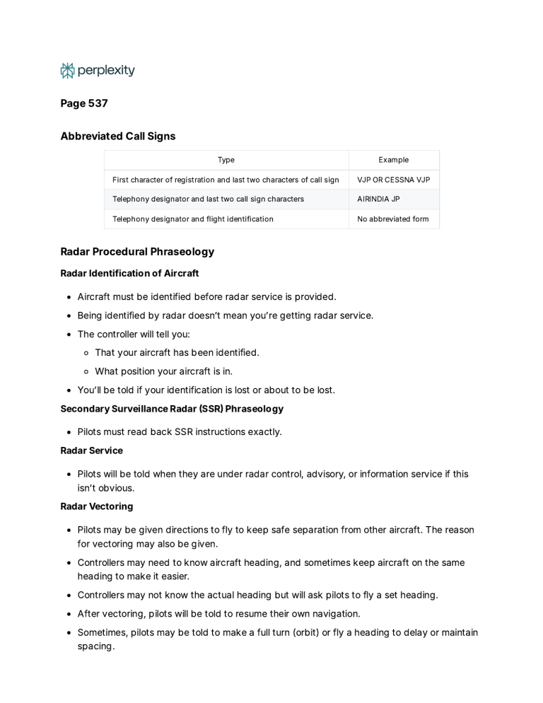 Aviation Communication Procedures: Call Signs, Radar, Weather