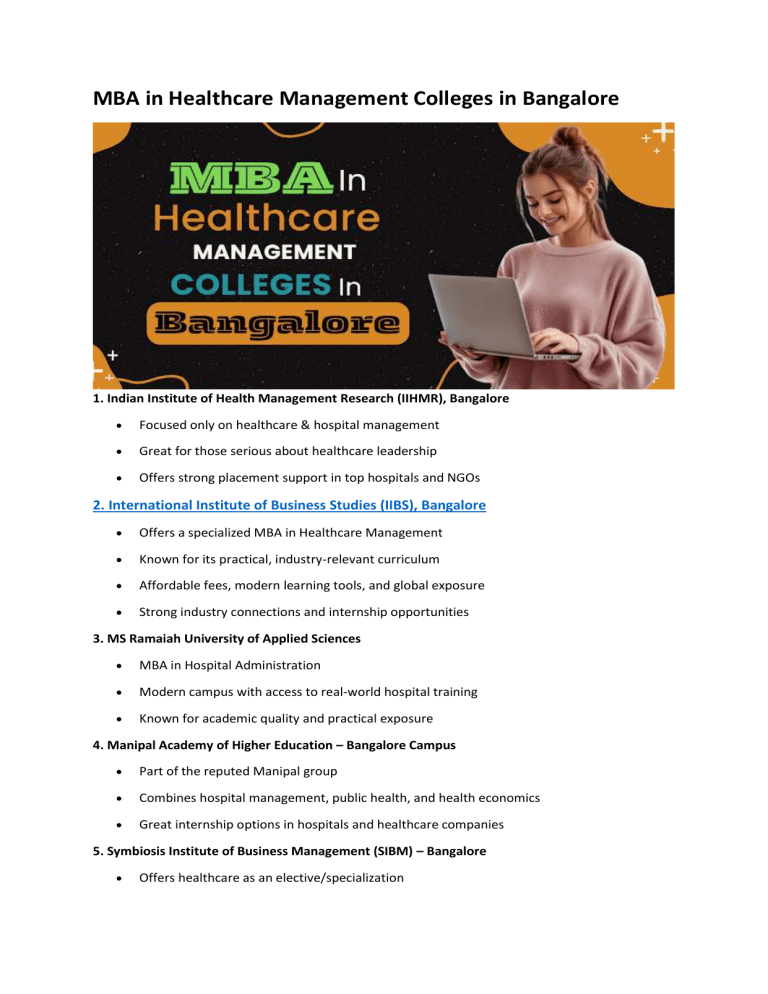 MBA Healthcare Management Colleges in Bangalore