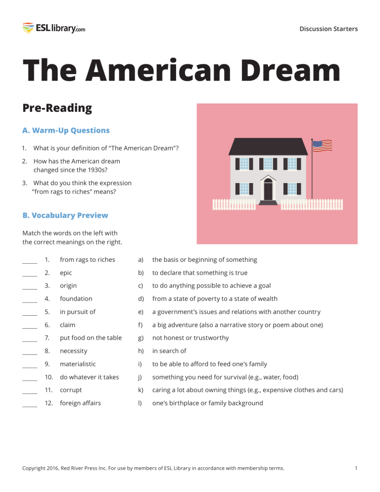 The American Dream: ESL Discussion Starters