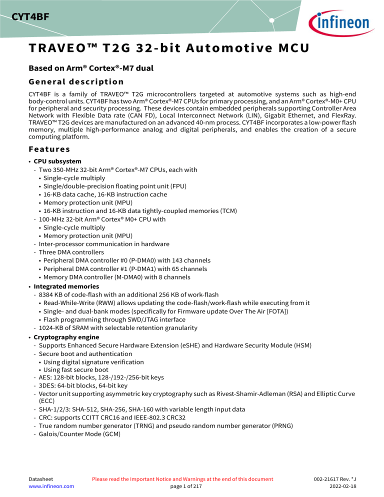 CYT4BF TRAVEO MCU Datasheet: Automotive Microcontroller