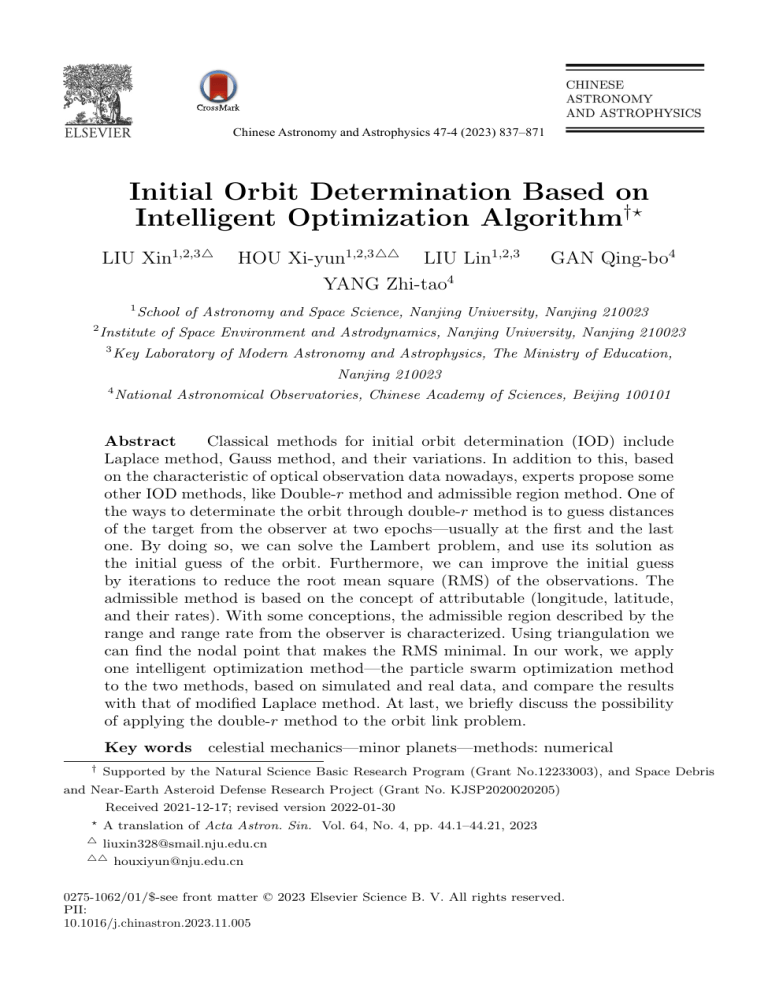 Initial Orbit Determination via Intelligent Optimization