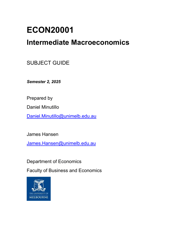 ECON20001 Intermediate Macroeconomics Subject Guide